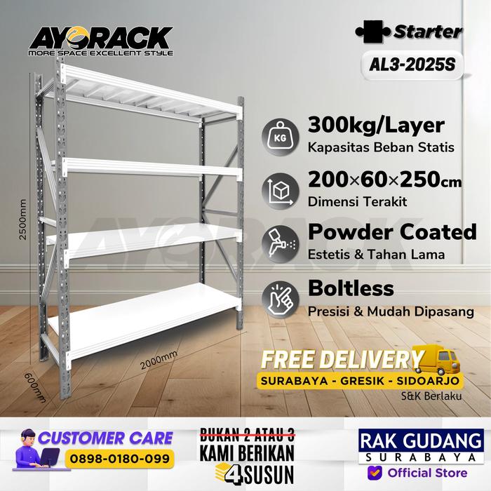Promo RAK GUDANG 4 SUSUN 2.5 METER AYORACK AL3-2025S LIGHTDUTY 300KG STARTER Cicil 0% 3x - Kota ...