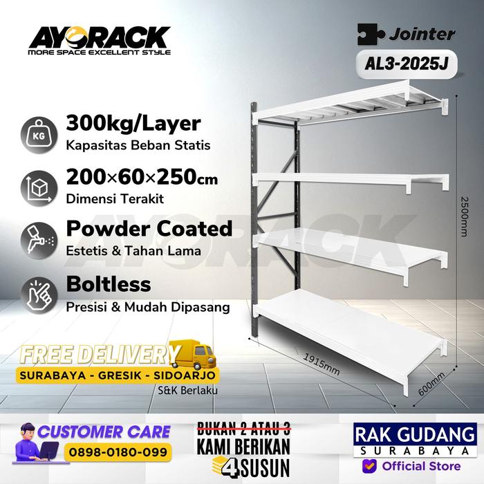 Promo RAK GUDANG 4 SUSUN 2.5 METER AYORACK AL3-2025J LIGHTDUTY 300KG JOINTER Cicil 0% 3x - Kota ...