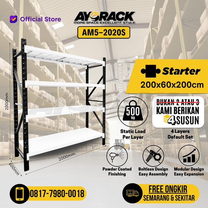 Promo RAK GUDANG BESI 4 LAYER 2 METER AYORACK AM5-2020S 500KG RACK ...