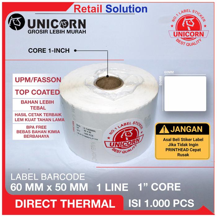 Jual Unicorn Stiker Barcode Label Thermal 60x50 mm / 6x5 cm / 60 x 50 ...