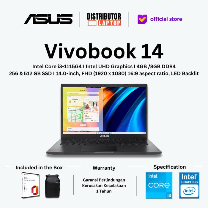 Jual Laptop ASUS Vivobook 14 A1400EA i3-1115G4, 8GB/512GB W11+OHS FHD ...