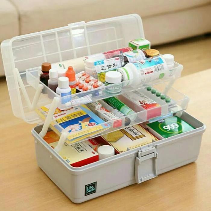 Jual Kotak Obat P3K Susun 3 Tingkat Storage Box Multi Layer Besar - Abu ...