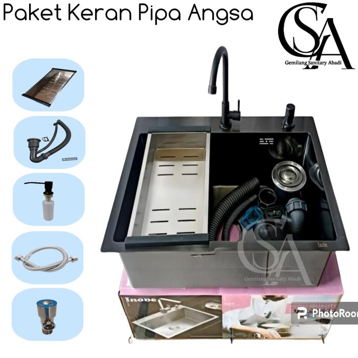 Promo Kitchen Sink Inobe 5243 Black Paket Lengkap / Sink Inobe Hitam ...