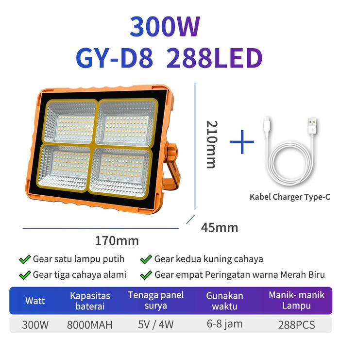 Promo Lampu sorot CAS LED flood light 300w 192led lampu sorot surya ...