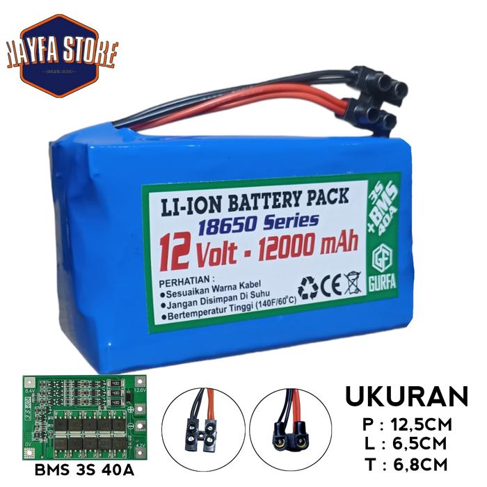 Jual Baterai PACK 18X 18650 12000mAh 12V BMS 3S 40A SOKET TERMINAL BLOK ...