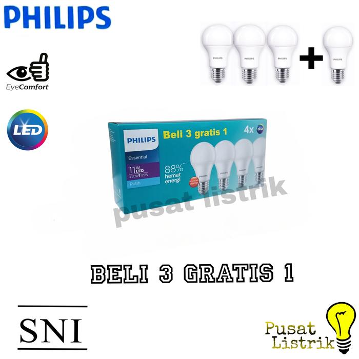 Jual Lampu LED Essential 11w Beli 3 Gratis1 Philips Led Bulb 11W Ess Putih - Jakarta Barat ...