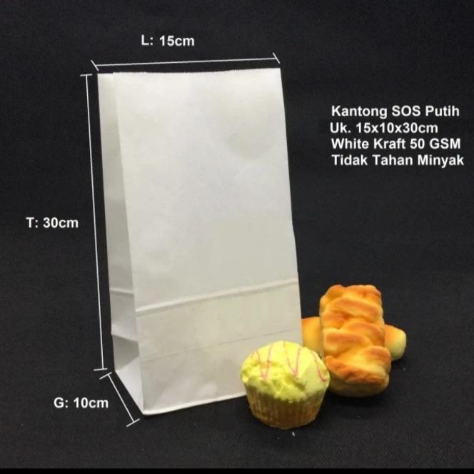 Jual Paper Bag Kantong Kertas SOS Putih XL TIPIS 20x10x30 isi 100 pcs ...