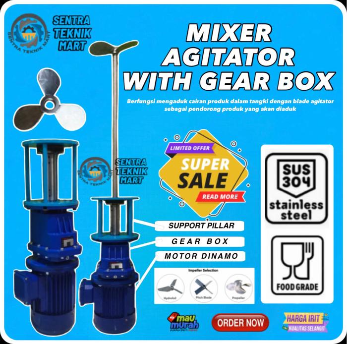 Jual Mixer agitator + gearbox 1,1KW 1,5HP 3Phase 4P SS 304 mixer ...
