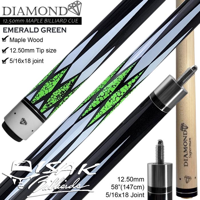 Jual Diamond Maple Pool Cue 12.5mm Emerald Green Billiard Stick Bola ...