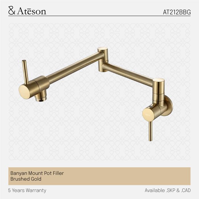 Promo ATESON AT212BBG Keran Air dinding Tanam Lipat dapur Brushed Gold ...
