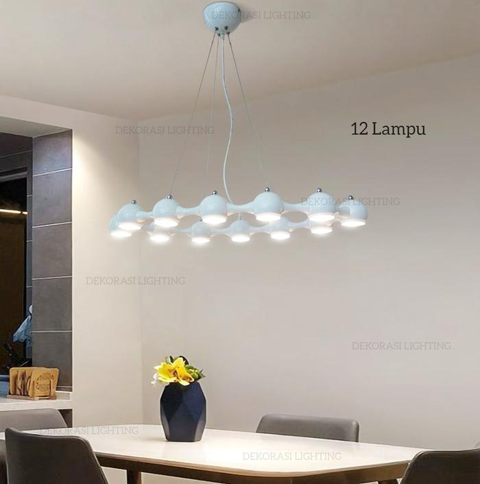 Jual Lampu gantung led model oval 12 lampu 70cm putih meja makan ...