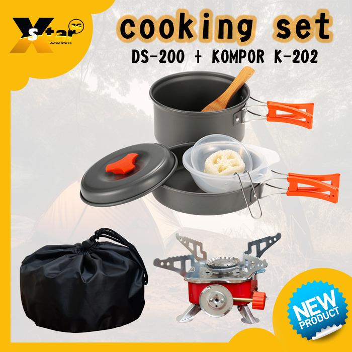 Promo paket nesting camping outdoor kompor k-202 - alat set makan ...