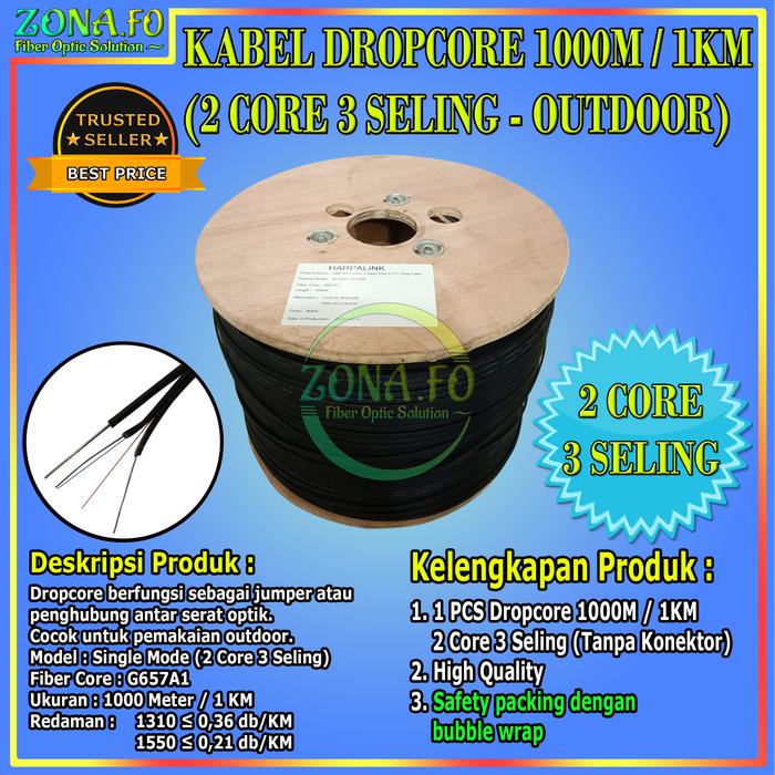 Promo Kabel Dropcore 2 Core 3 Seling 1km 1000m Wire Fiber Optic FO ...