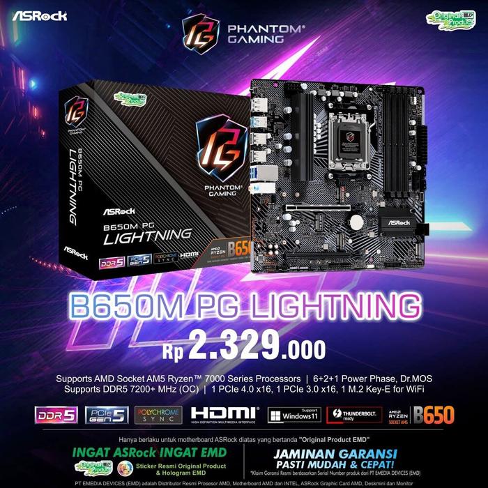 Promo Asrock B650M PG Lightning DDR5 AMD Ryzen AM5 Motherboard Cicil 0% ...