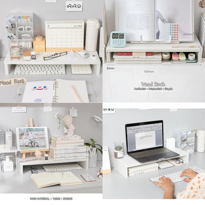 Jual White Wood Rack Study Table Rak Putih Aesthetic Korean Desk Kayu ...