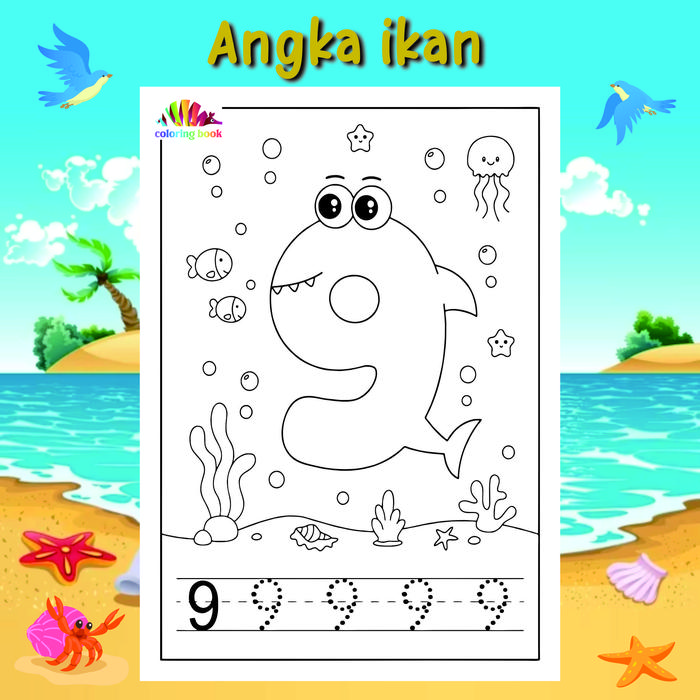 Jual KERTAS MEWARNAI / COLORING / KERTAS GAMBAR / ANGKA IKAN 1-10 ...