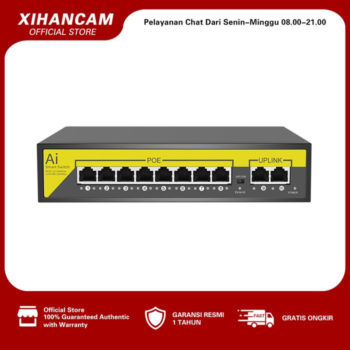 Promo XIHANCAM Smart POE Switch Hub 8 + 2 Port RJ45 100Mbps NVR CCTV ...