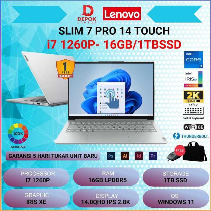 Jual Laptop LENOVO IDEAPAD SLIM 7 PRO 14 TOUCH EVO i7 1260P 16GB 1TB SSD - NON PAKET - Jakarta ...