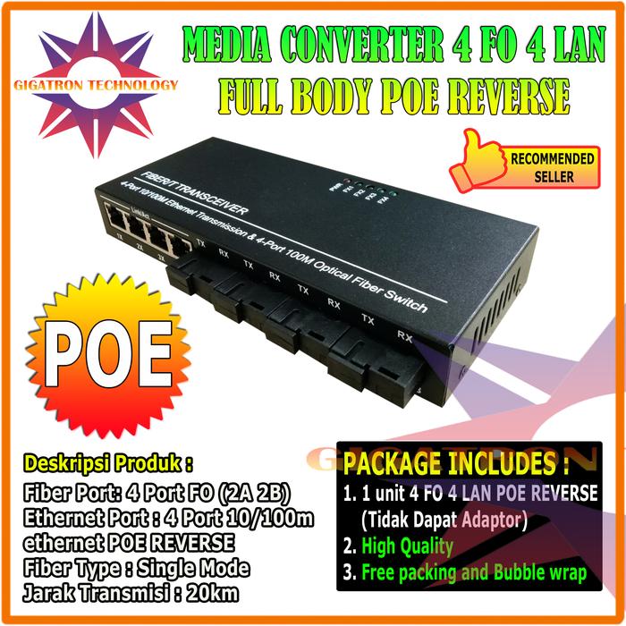 Promo Media Converter 4 Port FO 4 Port LAN Switch Fiber Optic 4 Port SC 100 - 4 FO 4 LAN POE ...