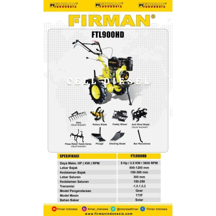 Jual TRAKTOR MINI TILLER FIRMAN FTL 900HD ALAT BAJAK SAWAH & LADANG ...