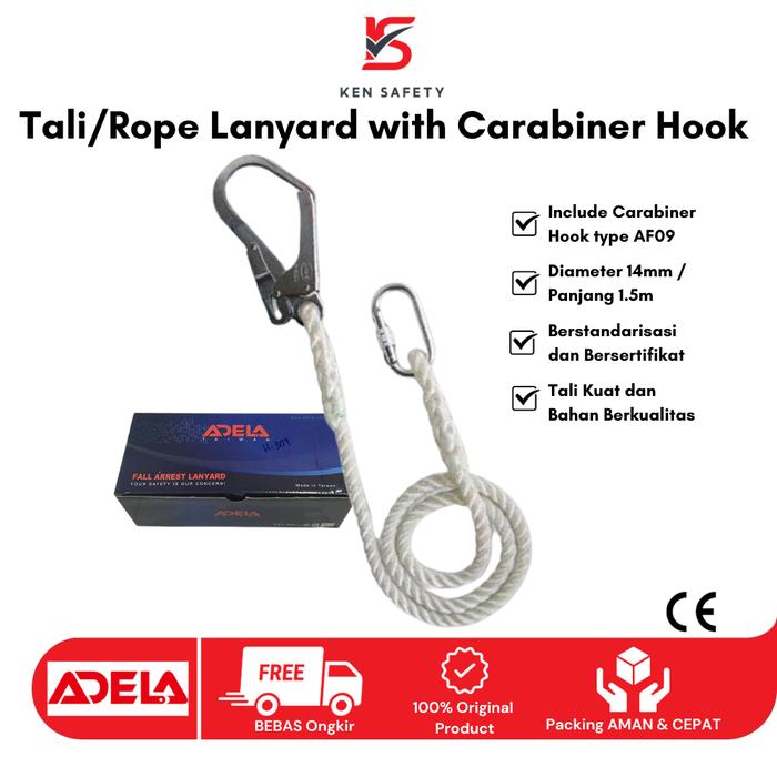 Jual Tool Lanyard Safety Tali Rope Harness with Single Hook Carabiner ...