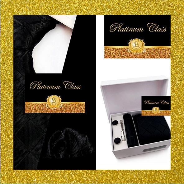 Jual Dasi hitam motif free gift box set penjepit dan sapu tangan ...