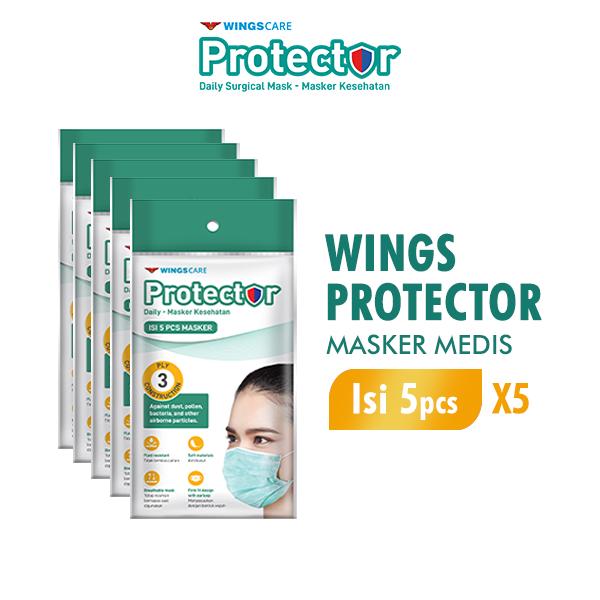Promo Masker Wingscare Protector 3 ply Earloop Surgical Isi 5 x 5 pcs ...