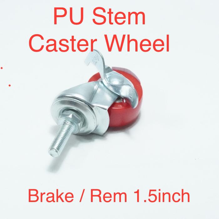 Jual Roda Kastor Drat Baut M8 Screw PU Stem Caster Wheel 1.5 Inch Brake ...