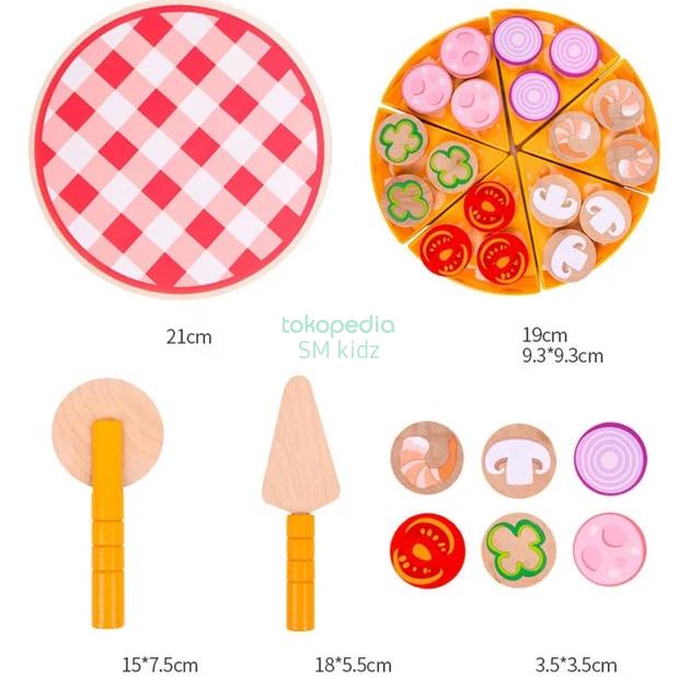 Jual Mainan Kayu Pizza/wooden Pizza Pretend Play/wooden Cutting Pizza ...