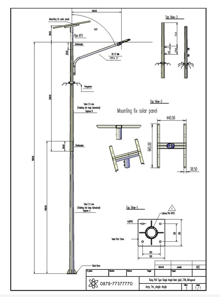 Jual Tiang Lampu PJU Solar Cell Oktagonal 7 Meter Single Angel ...