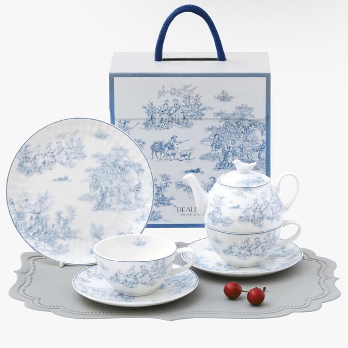 Promo Saint James BEAUTE Gift Set 7pcs Teapot Cup Saucer Plate Blue Tea ...