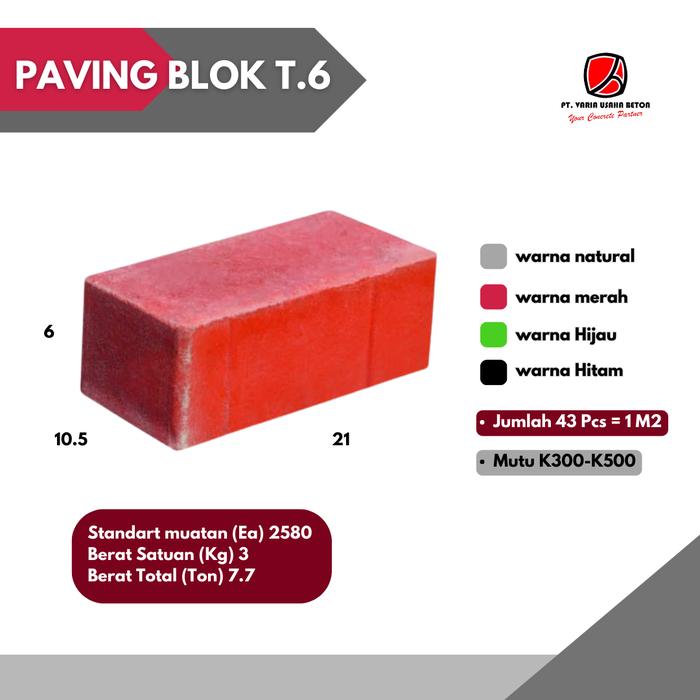 Jual Paving Block tebal 6 Varia Usaha Beton - Merah, K-400 - Kab ...