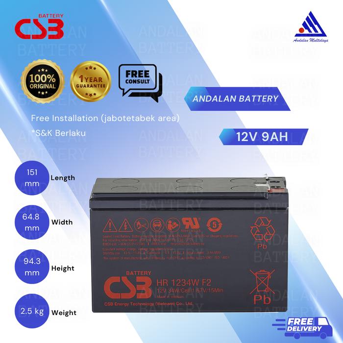 Jual Baterai UPS CSB HR1234W Aki Kering 12V 9Ah Batre UPS - Kota ...