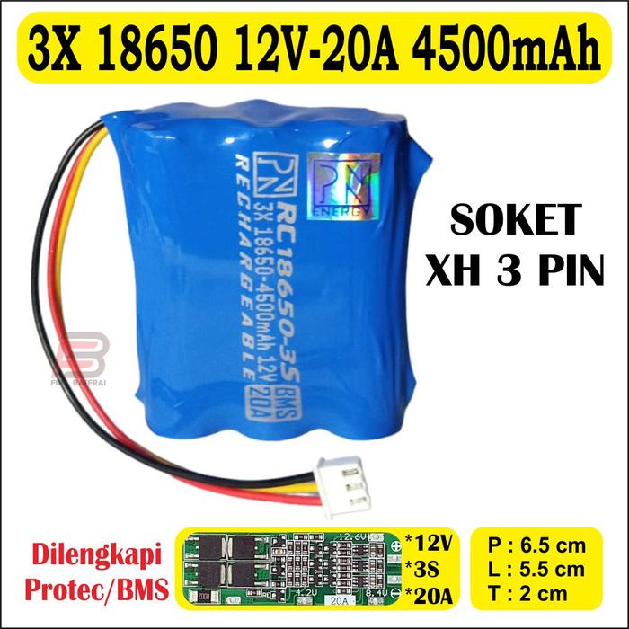 Jual Baterai Mainan RC,Elektronik 3X 18650 3S 12V 20A 4500mAh Putih XH ...