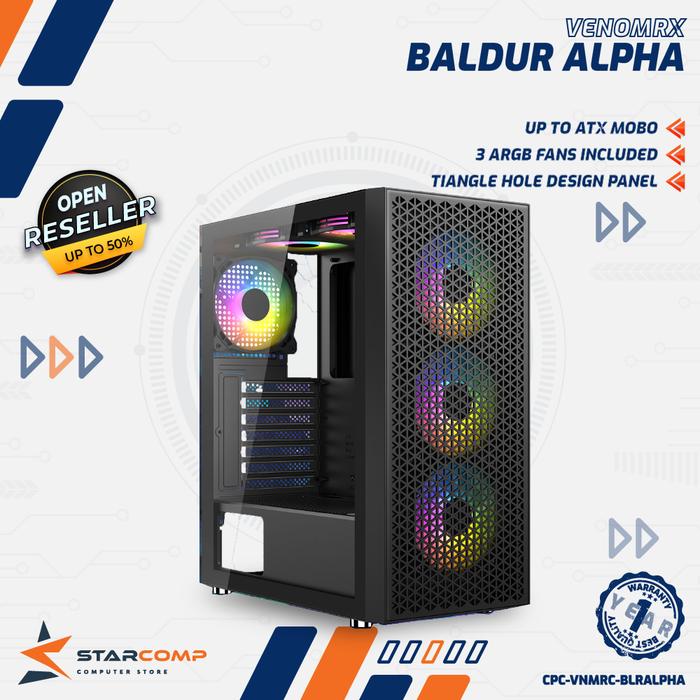 Promo VenomRX Baldur Alpha Casing PC ATX Tempered Glass 3 ARGB Fan ...
