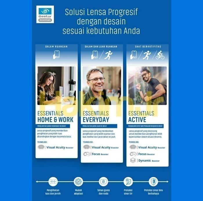 Jual Lensa Essilor Progresif Essentials Active Blue Cut UV420 Day ...