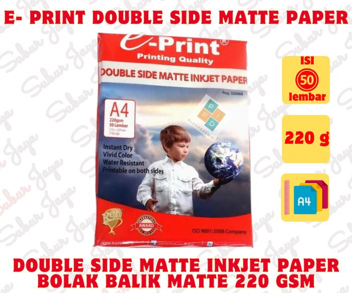 Jual e-Print Kertas Foto InkJet Paper Double Side A4 220 Gsm (1 Pak 50 ...