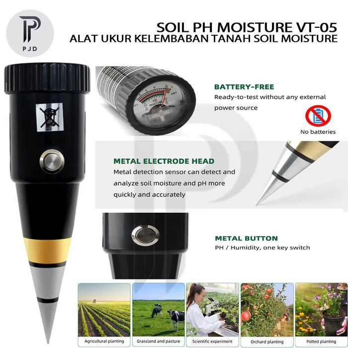 Jual Alat Ukur Kelembaban Tanah Soil Moisture PH Meter Tester VT05 (VT ...