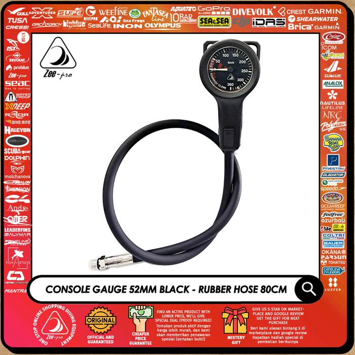 Jual Pressure Gauge Console Zeepro 52mm Scuba Diving SPG Black Hp Hose ...