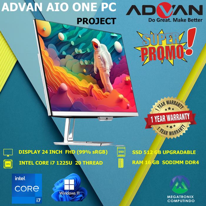 Jual DESKTOP ADVAN AIO One i7-1255U SSD 512GB SSD RAM 16GB 99% sRGB 24 ...