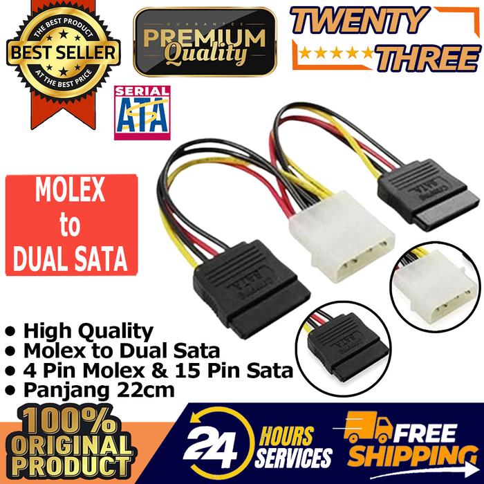 Jual Kabel Power Molex Male to Dual Sata Splitter Adapter 4 Pin cabang ...
