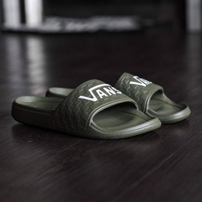 Jual Original Vans Slide On Slipper Checkerboard Embosh Olive Green ...