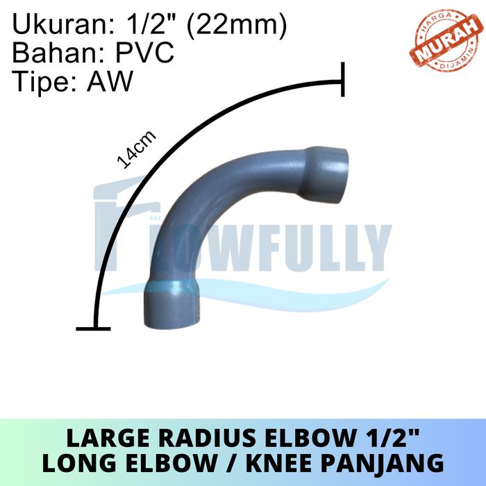 Jual LARGE RADIUS ELBOW AW 1/2 INCH PVC LONG ELBOW KNEE PANJANG 90° 0,5 ...