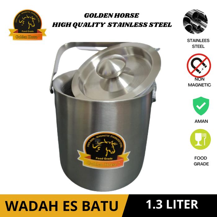 Jual Wadah Es Batu Ice Bucket Stainless Steel Beku Tahan Lama Golden ...