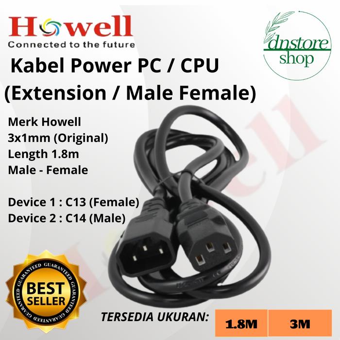 Jual Kabel Power PC atau CPU (Extension / Male Female) 1.8m Howell ...