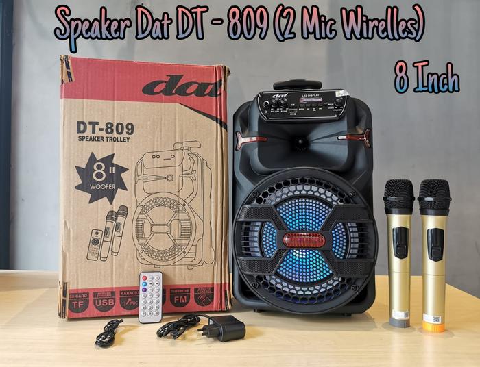 Jual Speaker Dat DT-809 Free 2 Mic Wireless Portable 8 Inch Trolley ...
