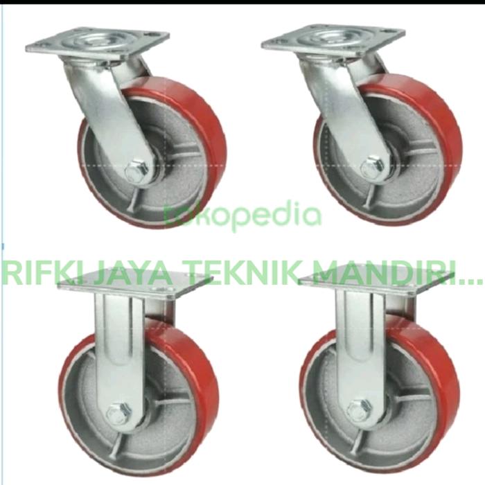 Jual RODA troly troli PU merah 6" heavy duty 2 hidup+ 2 mati 6"inch ...