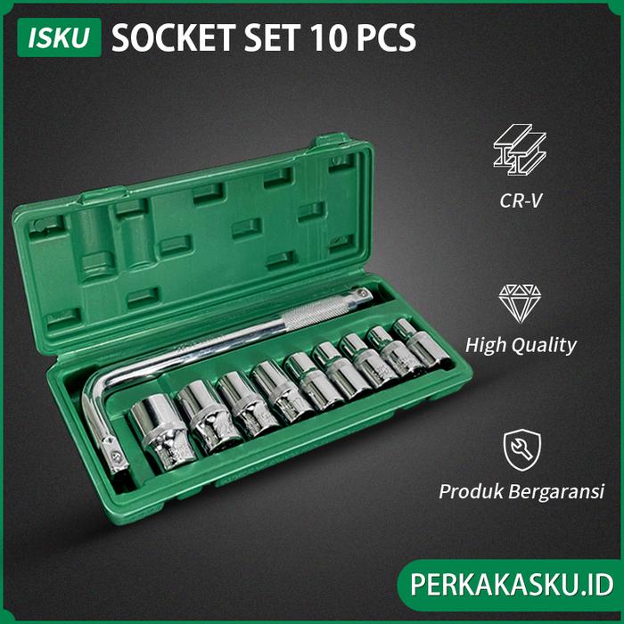 Promo ISKU Kunci Sok Set 10 Pcs 8-24mm Socket Set 1/2 Inch 6 PT Kunci ...