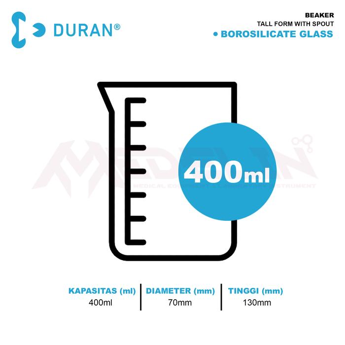 Jual DURAN Beaker Tall Form with Spout / Gelas ukur kimia UKURAN LENGKAP - 400ml - Kota Depok ...