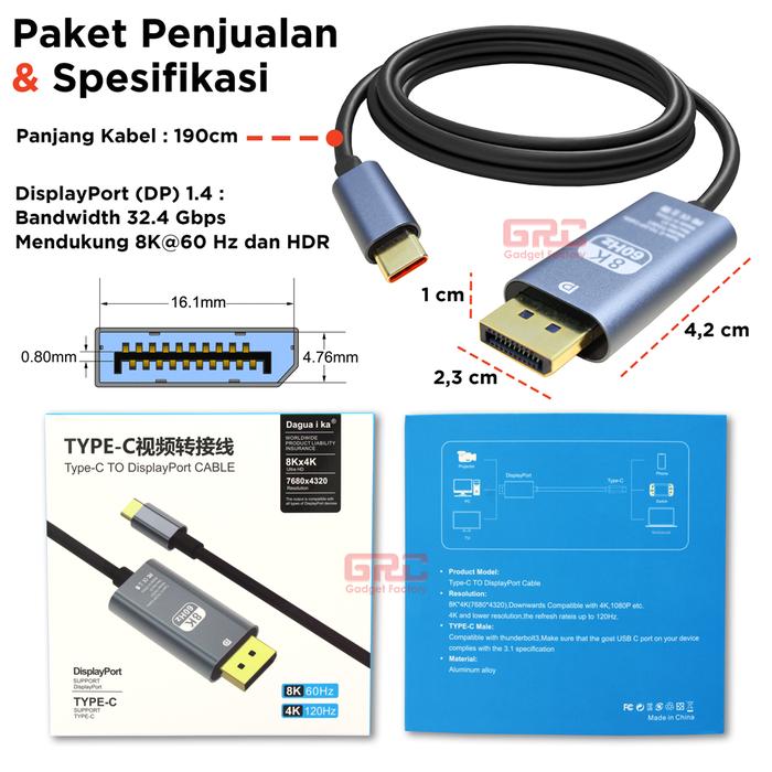 Promo DisplayPort Adapter Kabel Type C to DP Display Port Cable 8K 60Hz ...